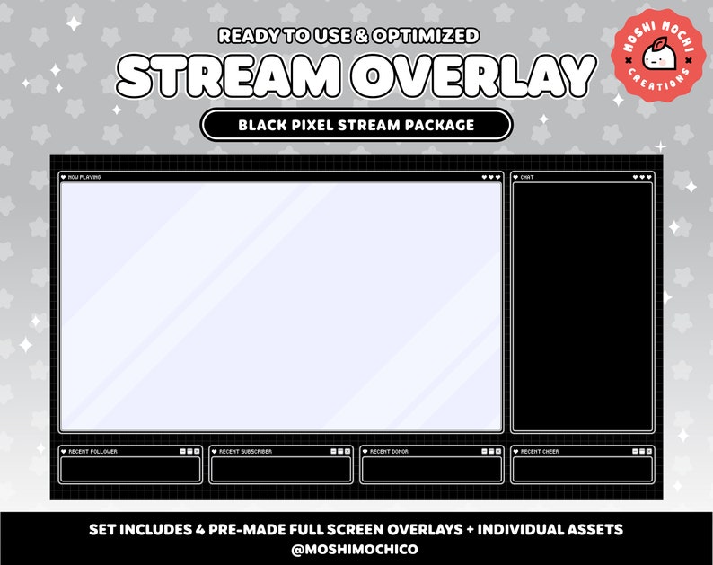 Black Pixel Stream Package for Twitch Cute Overlay - Etsy Canada