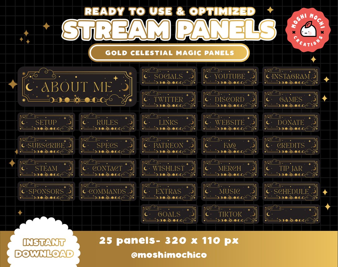 Celestial Moon Panels for Twitch High Quality Gold Aesthetic Cute ...