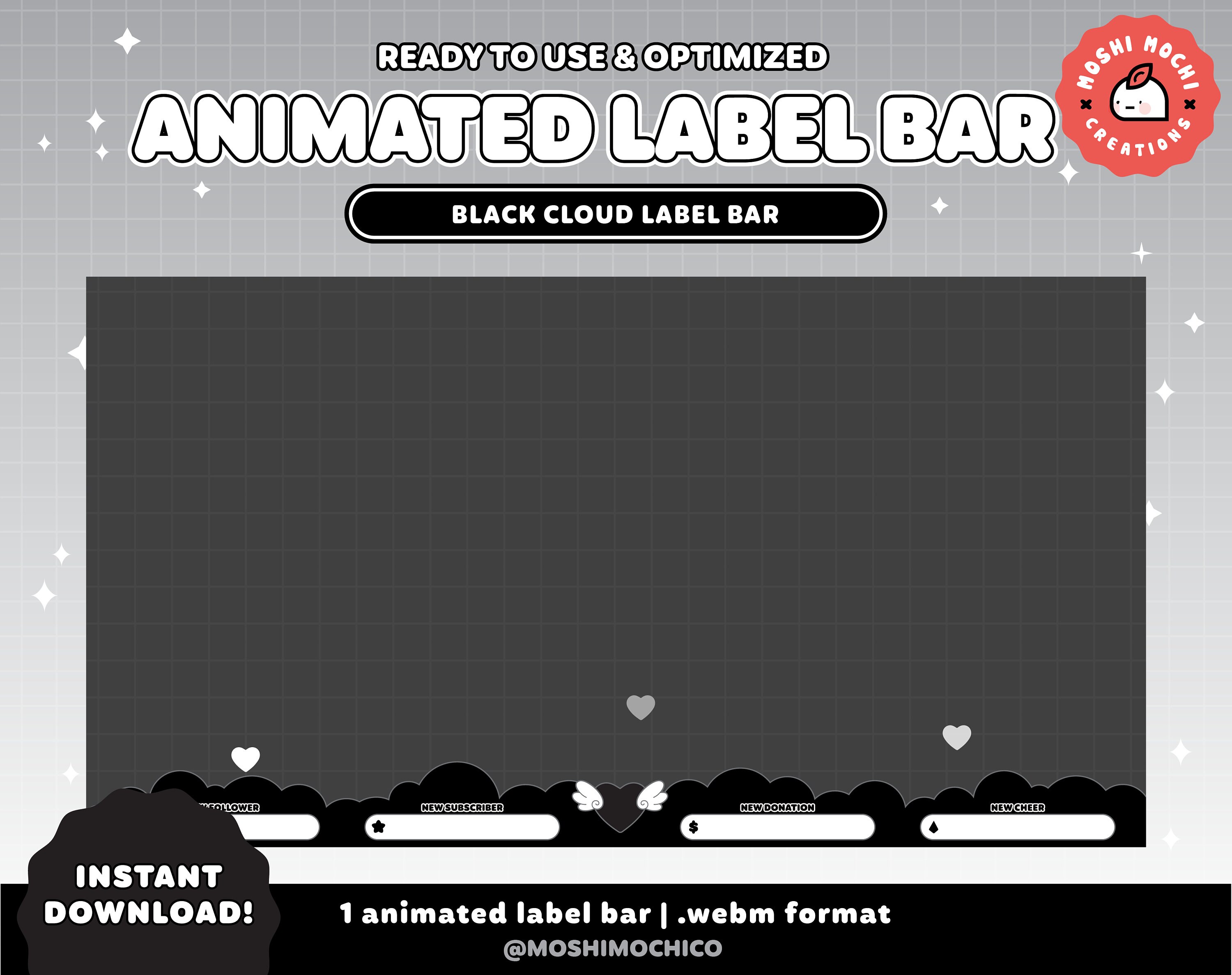 Animated Stream Label Bar / Cute Black and White Cloud Theme / | Etsy