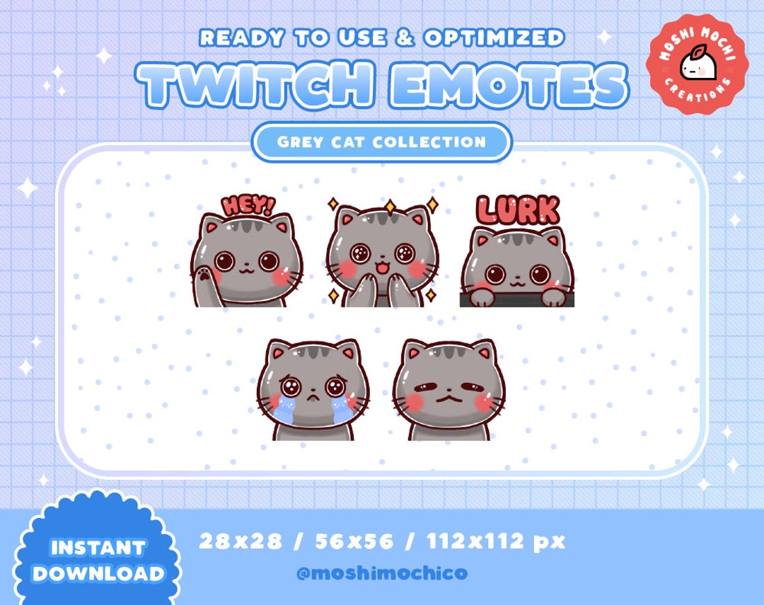 Twitch Cute Grey Kitty Cat Emote Collection / Kawaii / Streamer / Lurk ...