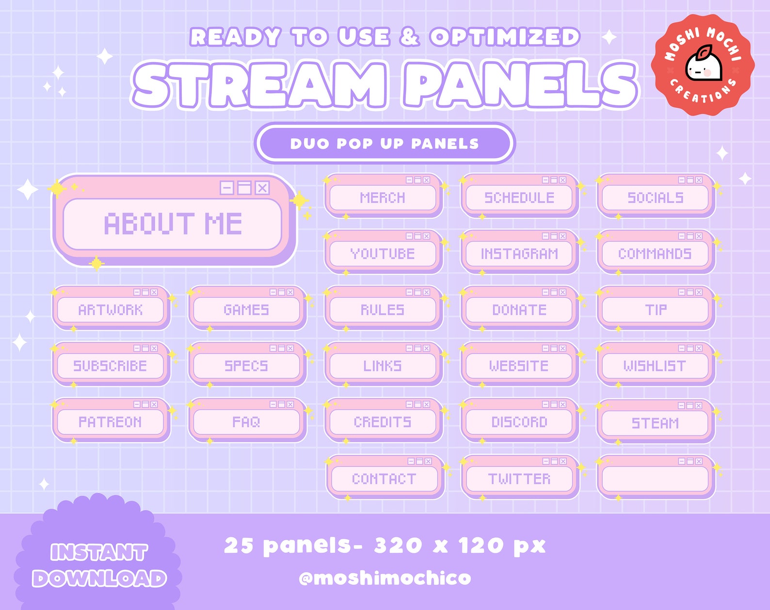 25x Twitch Cute Pink Purple Lavender Pixel Pop up Box Window | Etsy