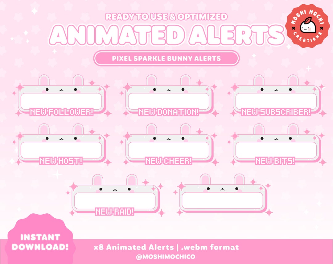 Pink Bunny Animated Twitch Alerts / Cute Computer Window / New Follower ...