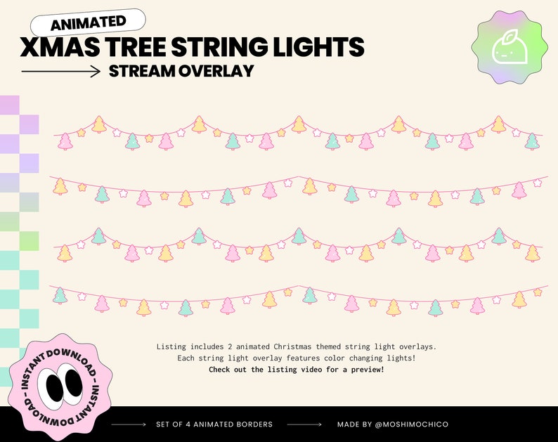 Animated Christmas Tree String Light Overlay, Holiday Twinkle Lights ...