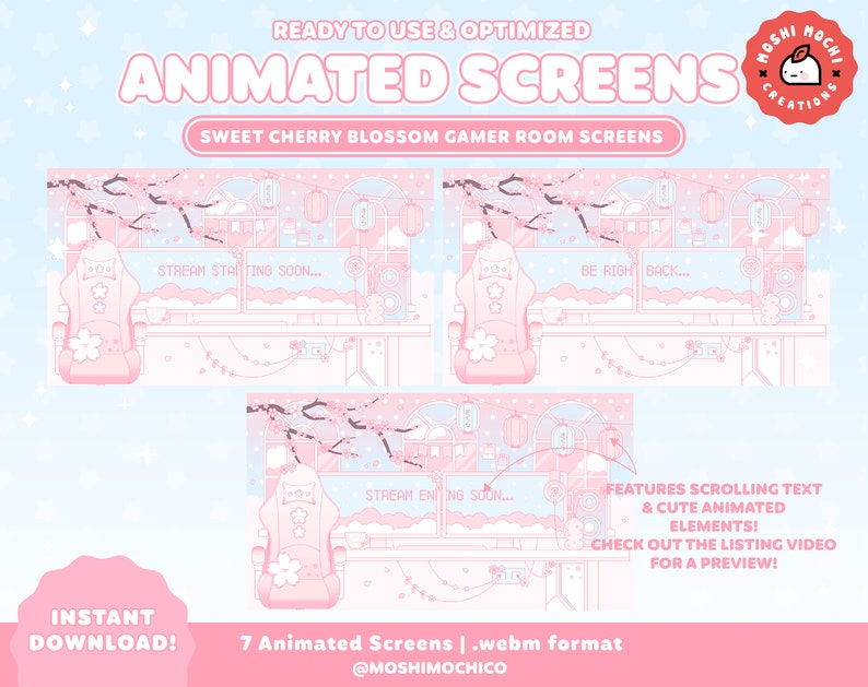 Animated Cherry Blossom Screens / Pastel Gamer Room / Light Theme ...