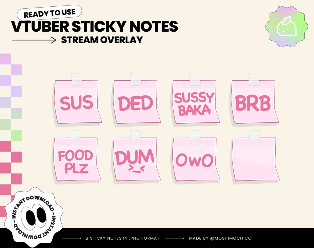 Pink Vtuber Sticky Note, Funny Stream Overlay, P2U Vtuber Stream Assets ...