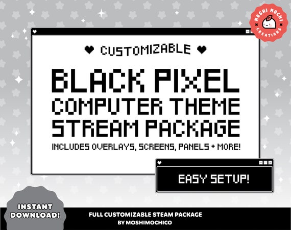 Black Pixel Stream Package for Twitch Cute Overlay | Etsy Canada