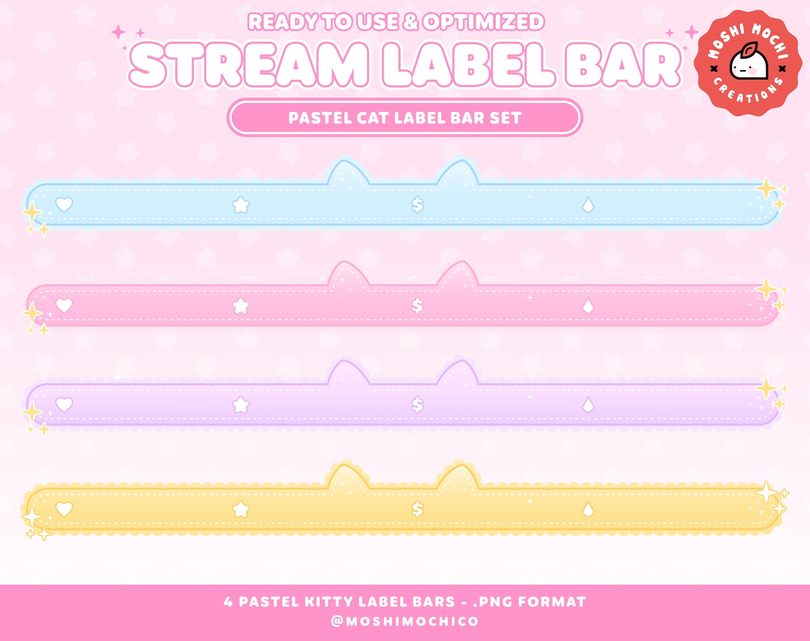 Pastel Cat Label Bar for Twitch, Custom Stream Overlay, Cute Aesthetic ...