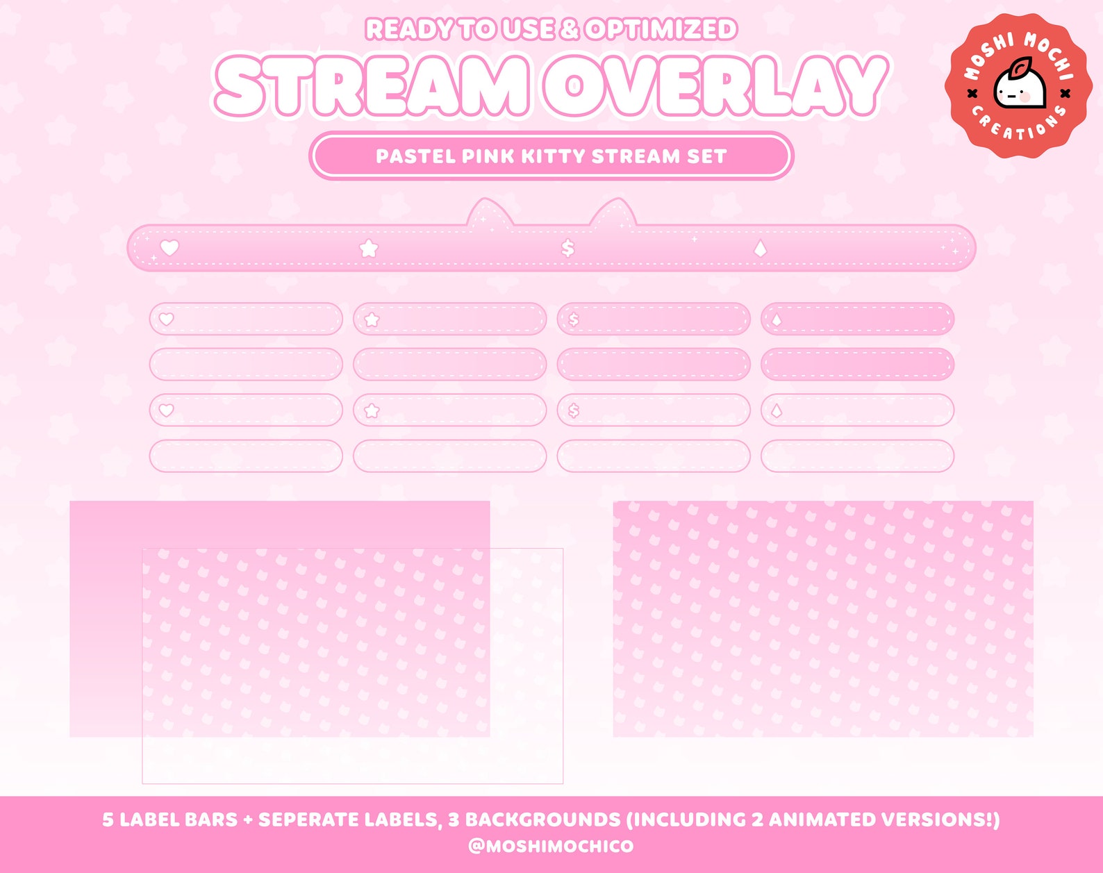 Pastel Kitty Overlay Set, Twitch Overlay, Custom Stream, Cute Aesthetic ...