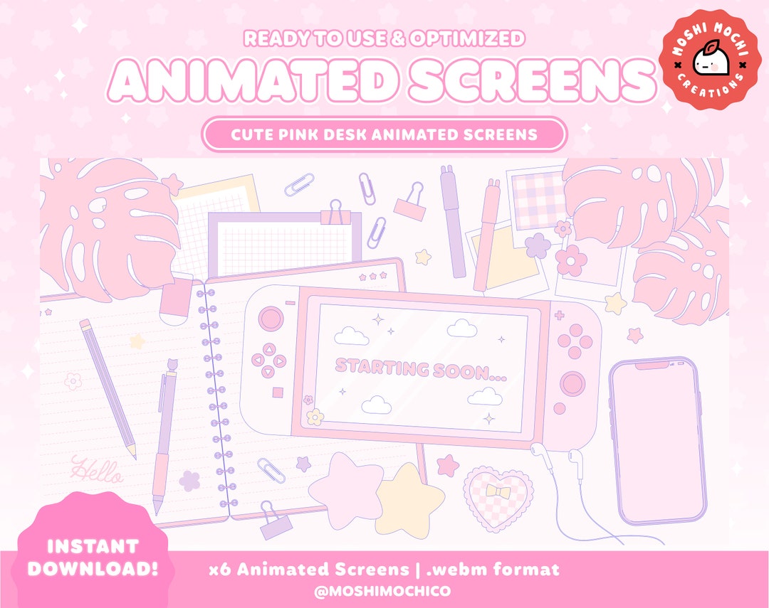 Soft Pink Calming Desk Twitch Screens, BRB, Starting Soon, Offline ...