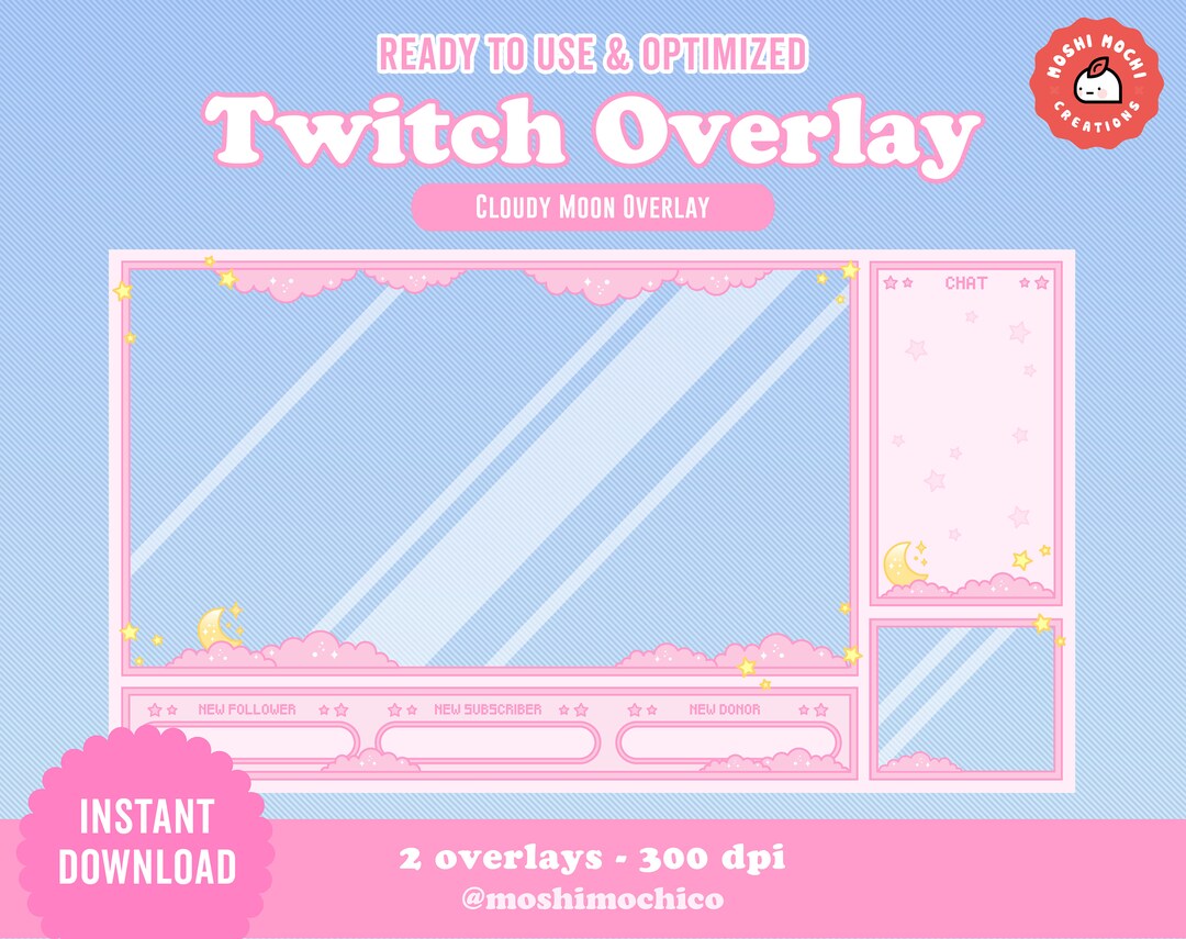 Twitch Cute Pink Cloudy Moon Overlay / Streamer Graphics / Kawaii ...