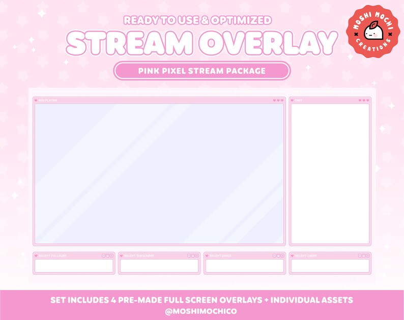 Pink Pixel Stream Package for Twitch | Cute Overlay Set | Computer Theme | Simple Aesthetic ...