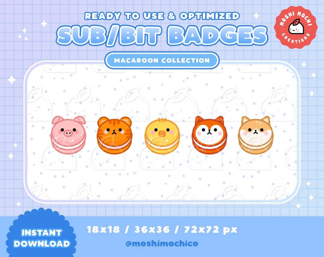 Twitch Sub Badges / Bit Badges Cute Animal Macaroon Collection / Kawaii ...