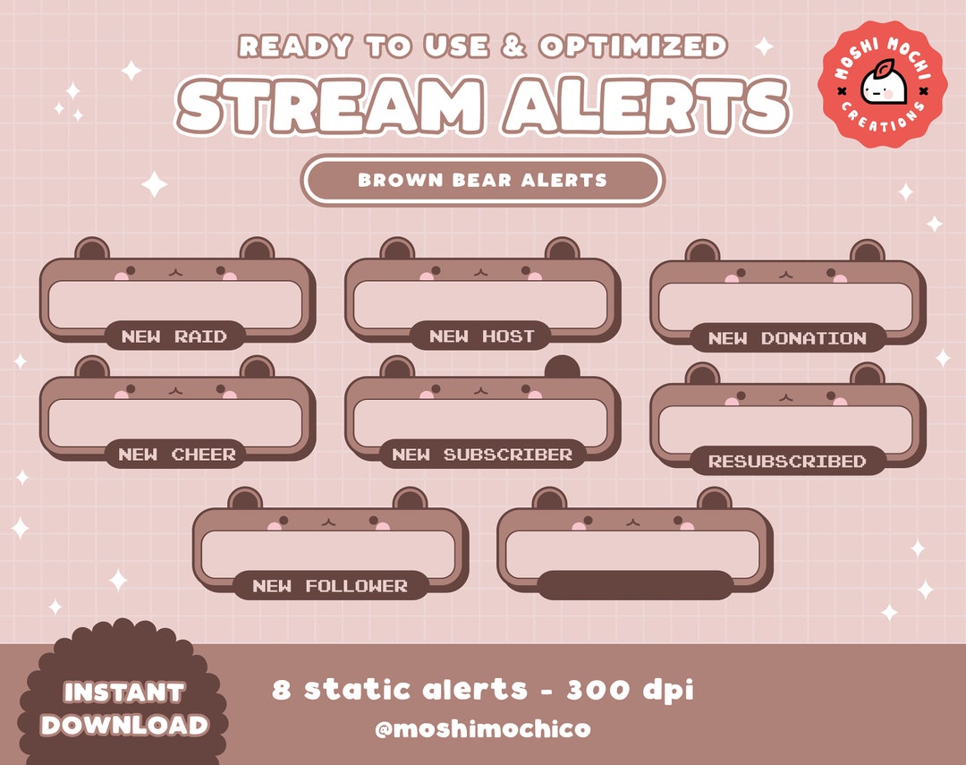 Brown Bear Stream Alerts / Cute Alerts for Twitch / Stream Overlay ...