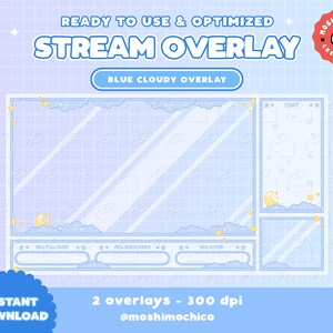 Twitch Cute Baby Blue Cloudy Moon Overlay / Streamer Graphics / Kawaii ...