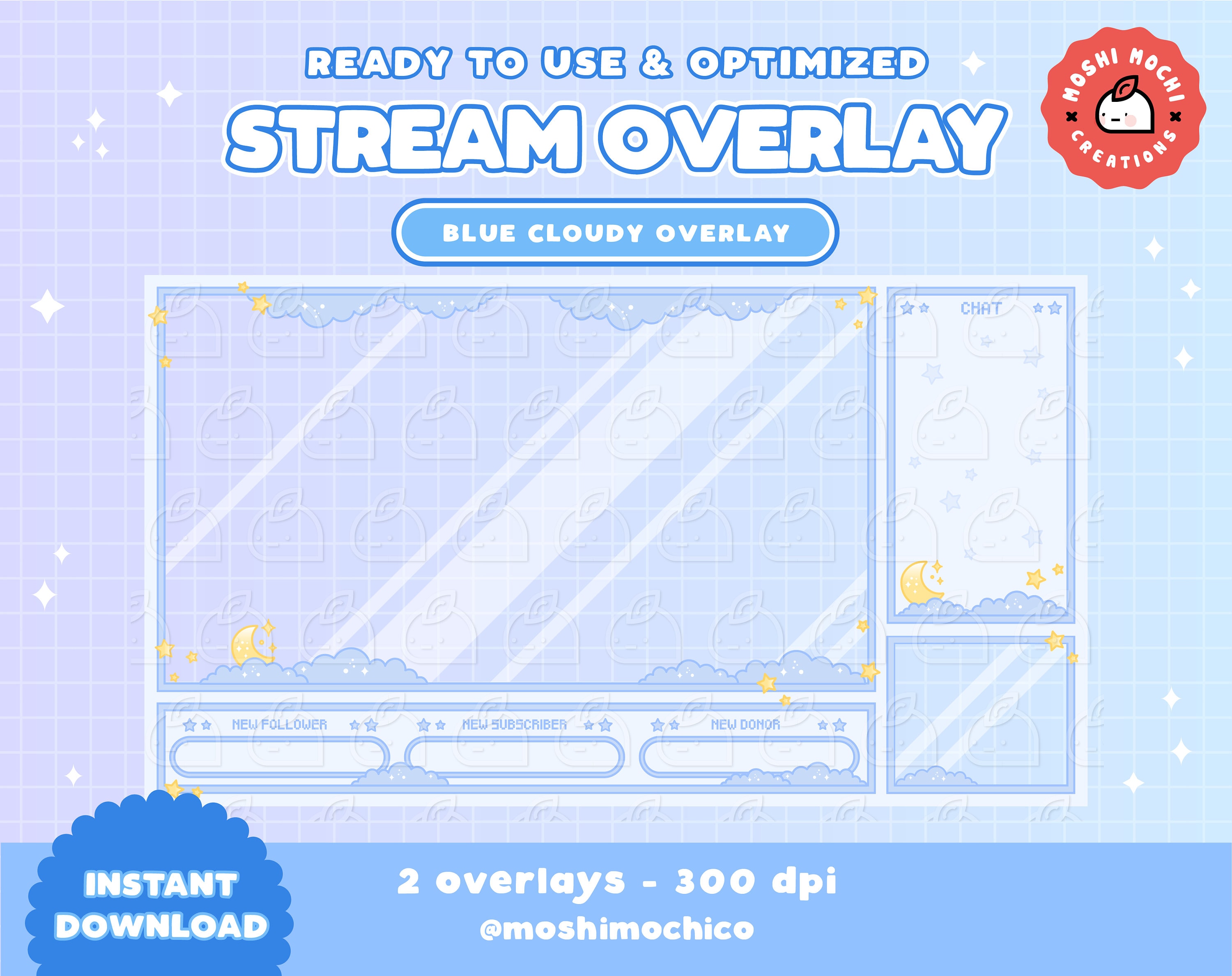 Twitch Cute Baby Blue Cloudy Moon Overlay / Streamer Graphics - Etsy