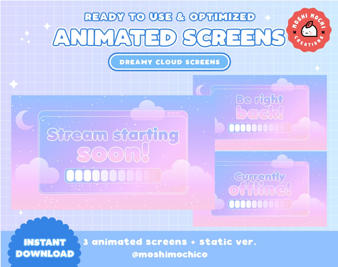 ANIMATED Twitch Cute Pastel Dreamy Cloud Sky Screens With Loading Bar ...