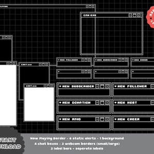 Twitch Aesthetic Black and White Pixel Computer Screen Stream Package ...