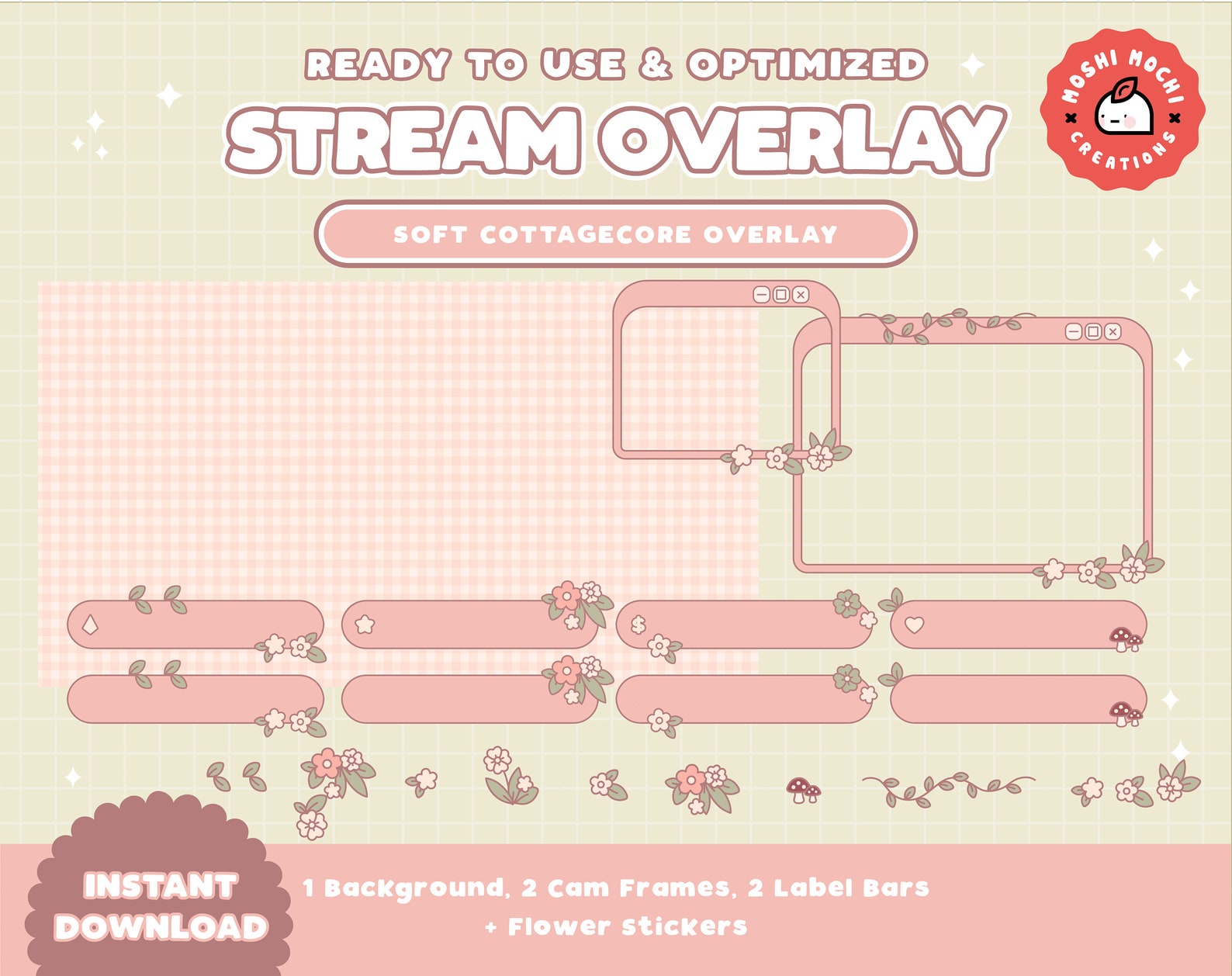 Cottagecore Stream Overlay Set for Twitch / Cozy Floral Kawaii | Etsy