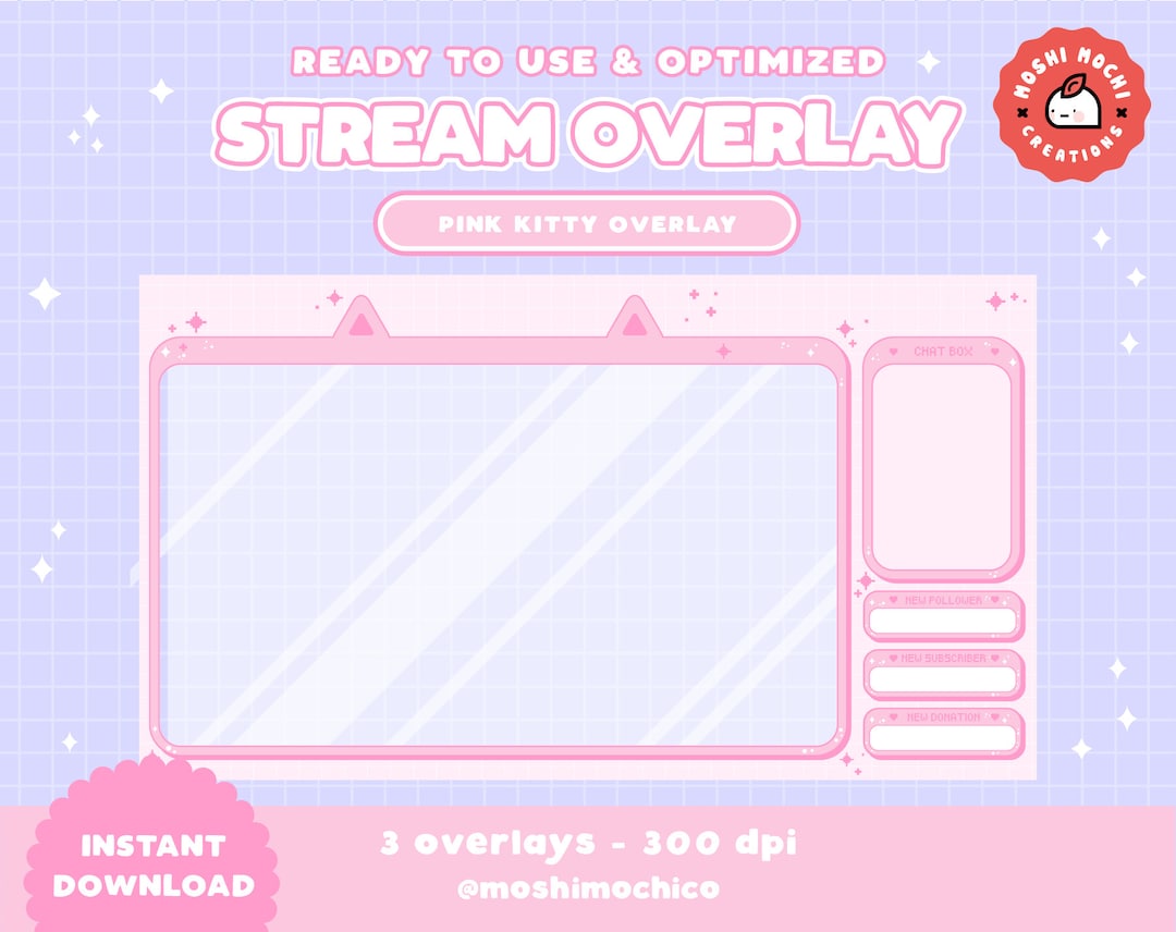 3x Twitch Cute Pink Kitty Cat Full Screen Overlay / Streamer Graphics ...