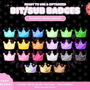 Twitch Sub Badges / Bit Badges / Rainbow Crown Collection / Vtuber ...