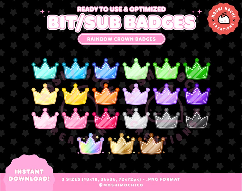 Twitch Sub Badges / Bit Badges / Rainbow Crown Collection / - Etsy