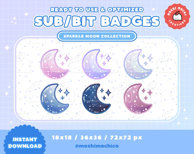 Twitch Sparkle Moon Badges - Sub Badge - Bit Badges - Stream Setup ...