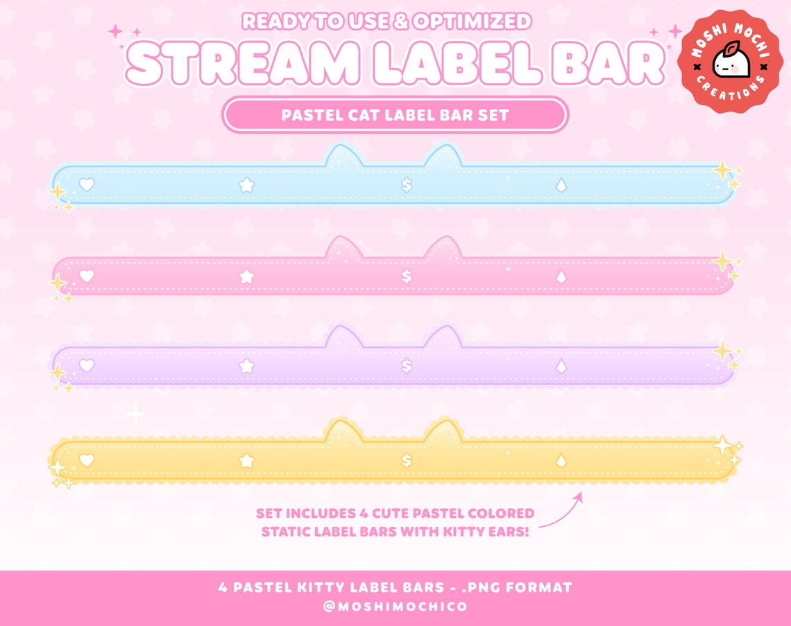 Pastel Cat Label Bar for Twitch, Custom Stream Overlay, Cute Aesthetic ...