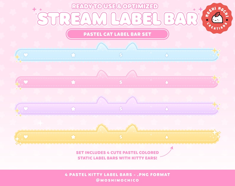 Pastel Cat Label Bar for Twitch Custom Stream Overlay Cute - Etsy