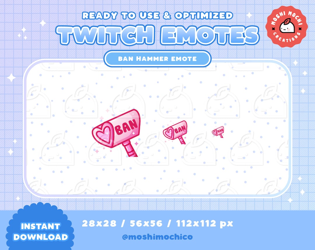 Cute Heart Pink Sparkle Ban Hammer Twitch Emote / Badges / Kawaii ...