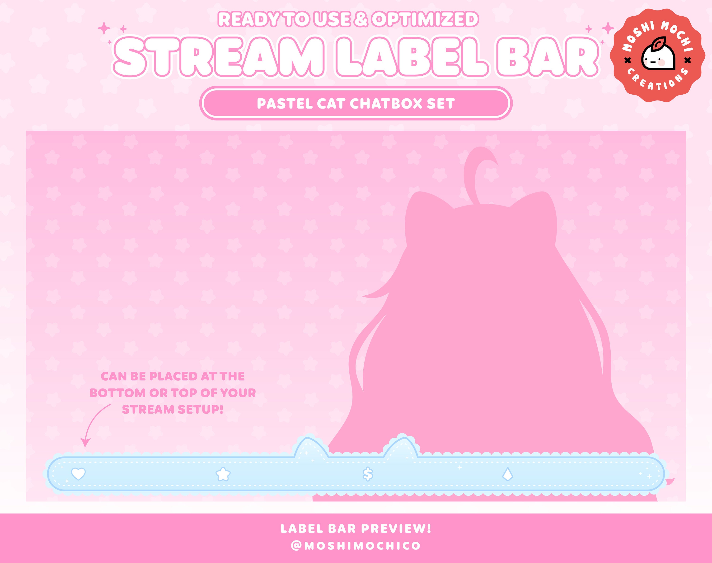 Pastel Cat Label Bar for Twitch, Custom Stream Overlay, Cute Aesthetic ...