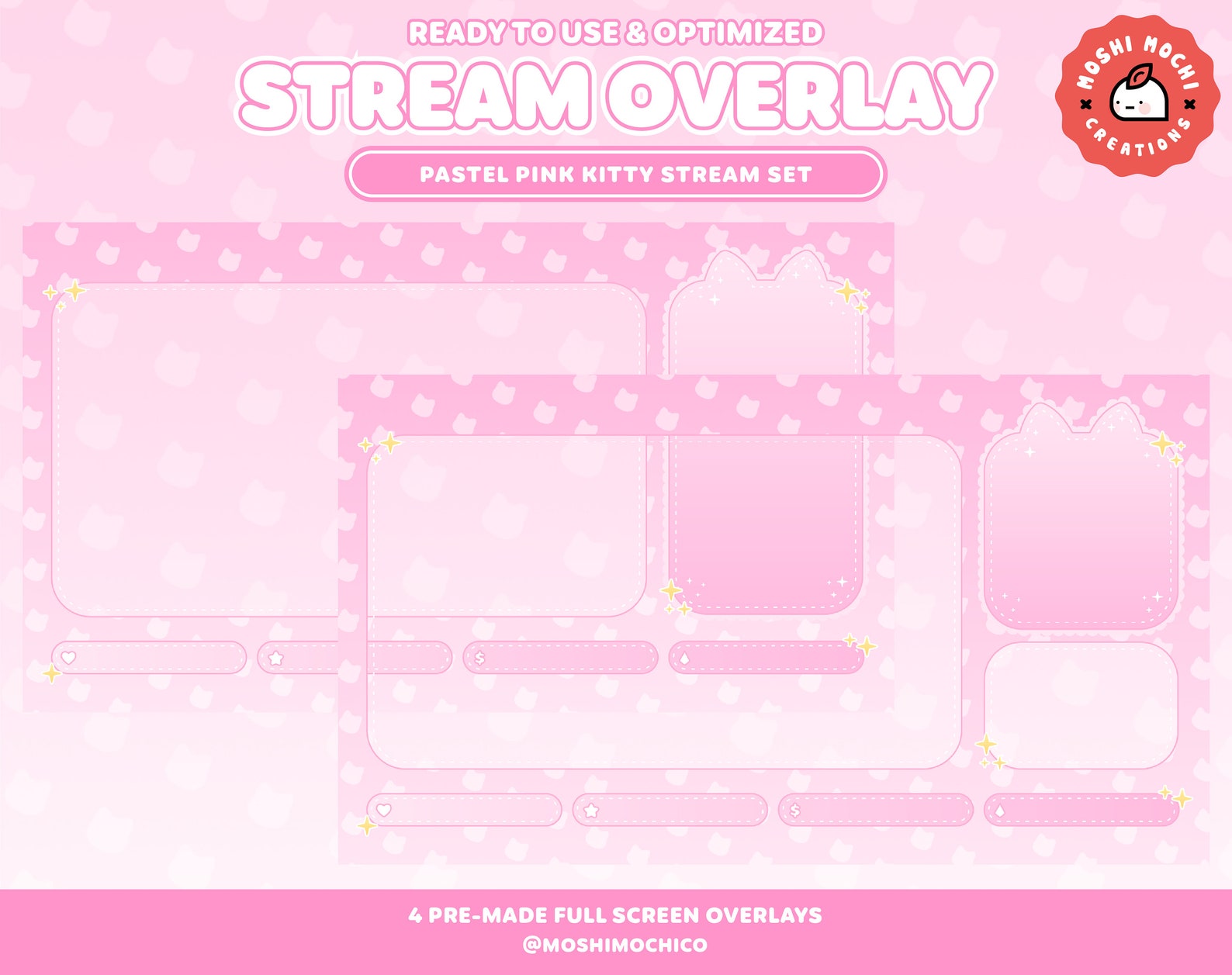 Pastel Kitty Overlay Set, Twitch Overlay, Custom Stream, Cute Aesthetic ...
