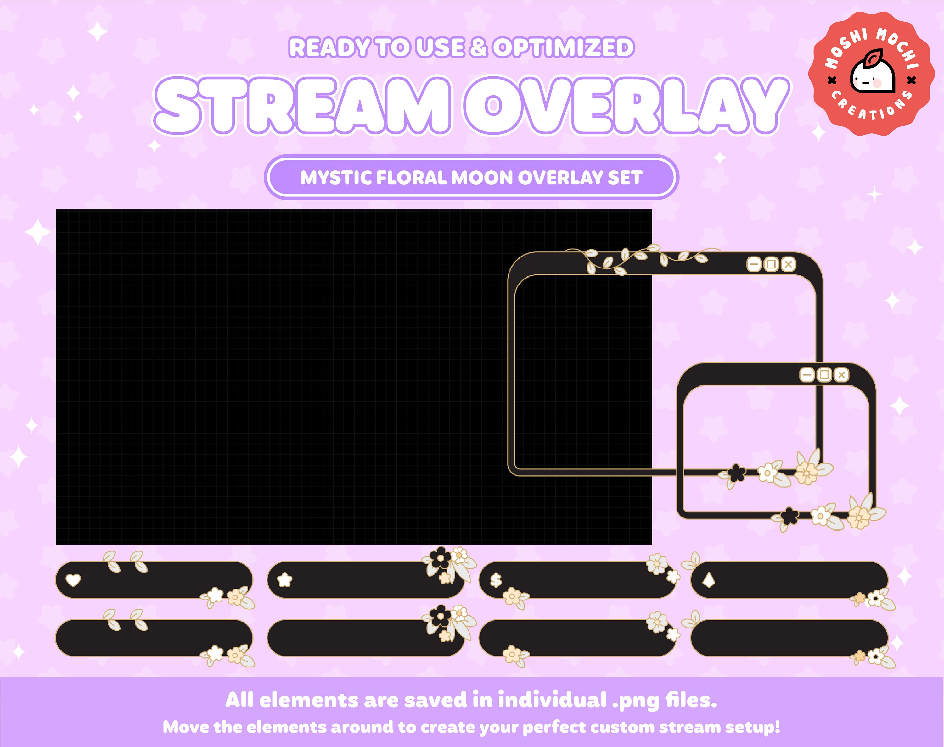 Mystic Stream Overlay Set for Twitch / Black White Floral Kawaii ...