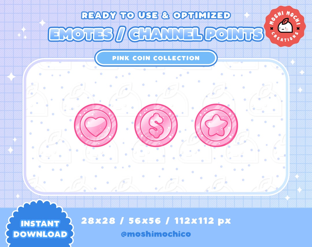 Twitch Cute Pink Coin Emotes / Channel Points / Badges / Kawaii ...