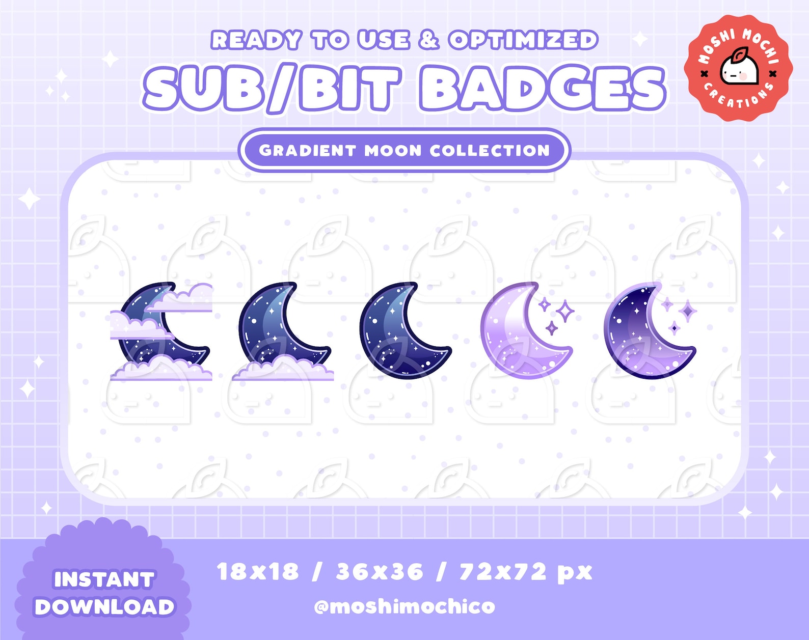 Twitch Moon Sub Badges / Bit Badges / Emote / Cute Glossy Dark - Etsy