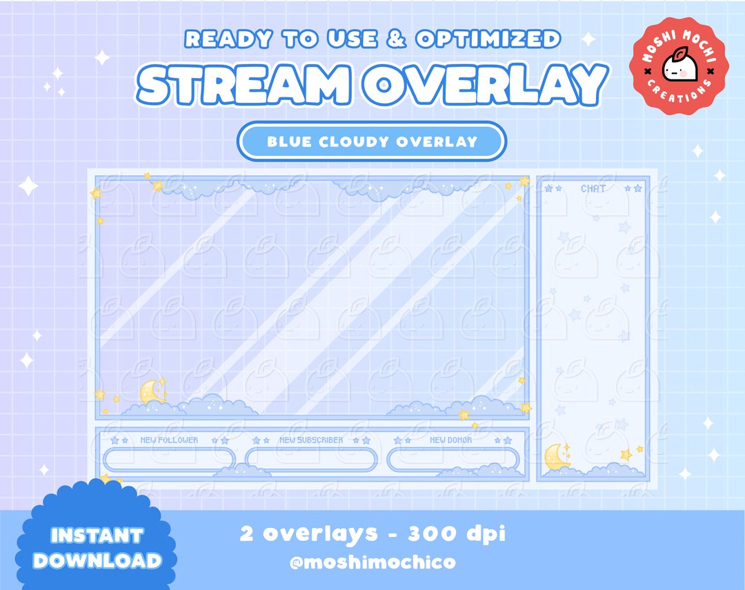 Twitch Cute Baby Blue Cloudy Moon Overlay / Streamer Graphics / Kawaii ...