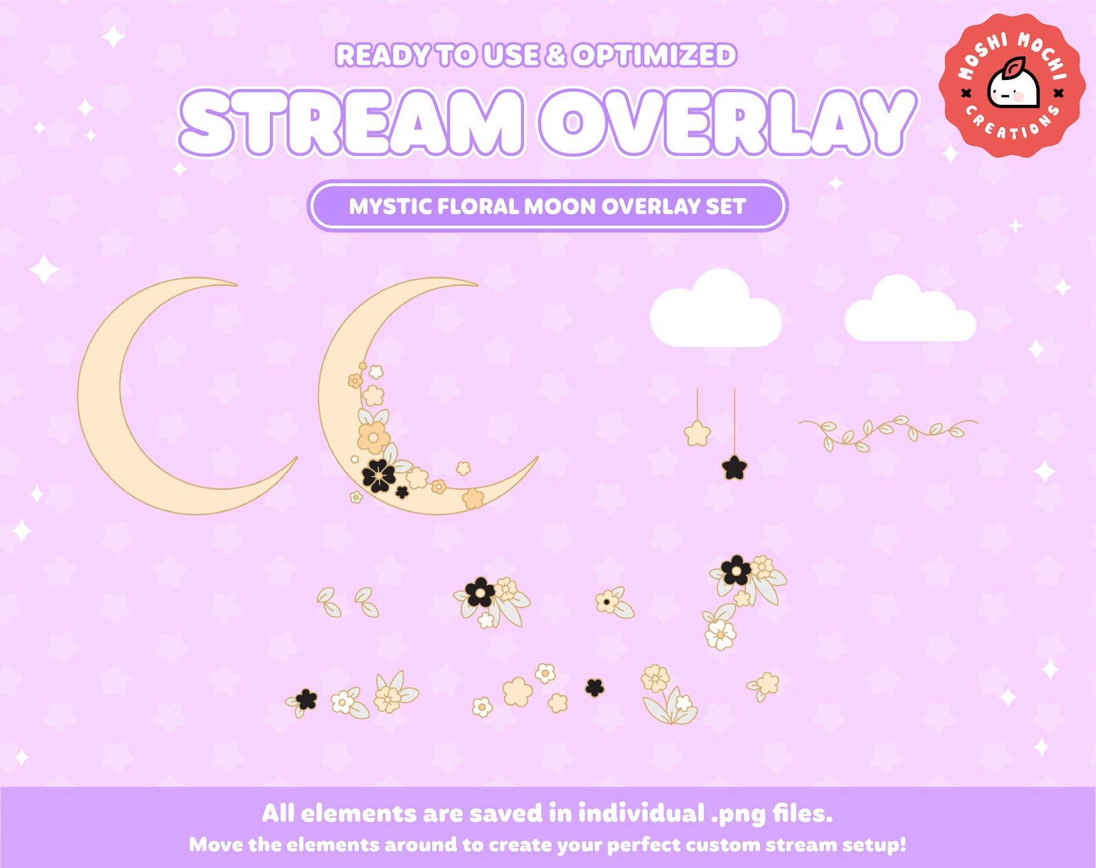 Mystic Stream Overlay Set for Twitch / Black White Floral Kawaii ...