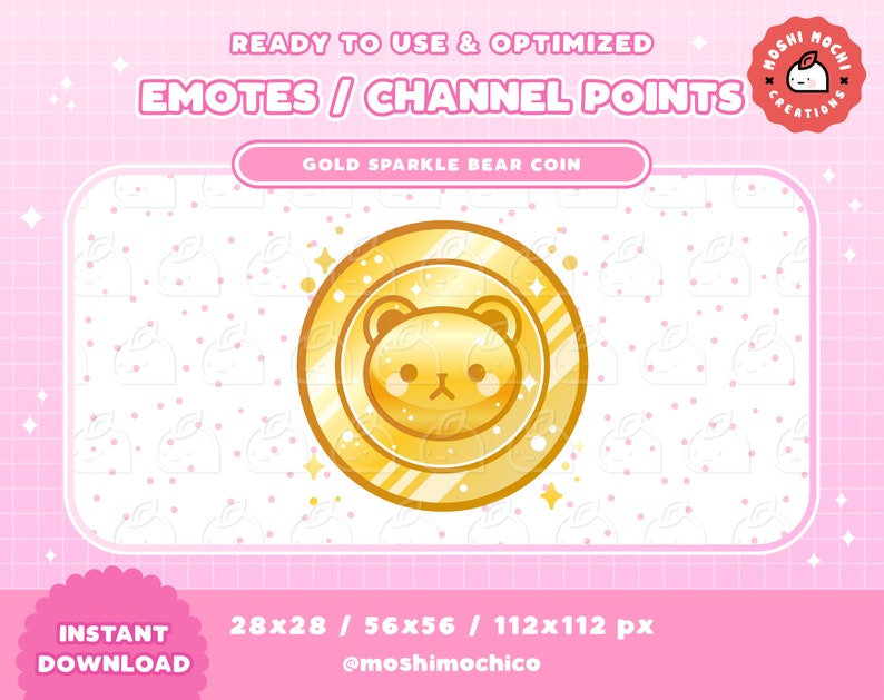 Twitch Gold Bear Coin Emotes / Channel Points / Badges / Kawaii ...