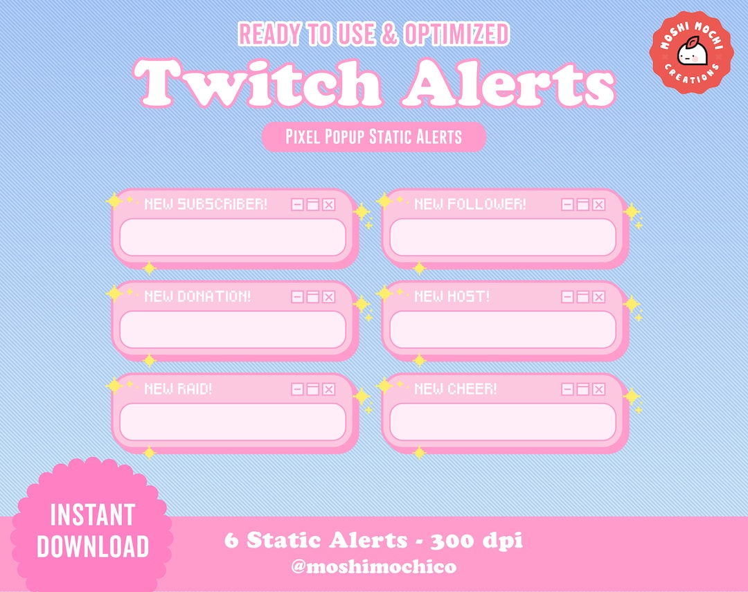 6x Twitch Cute Pink Pixel Pop up Box Window Static Alerts / New ...