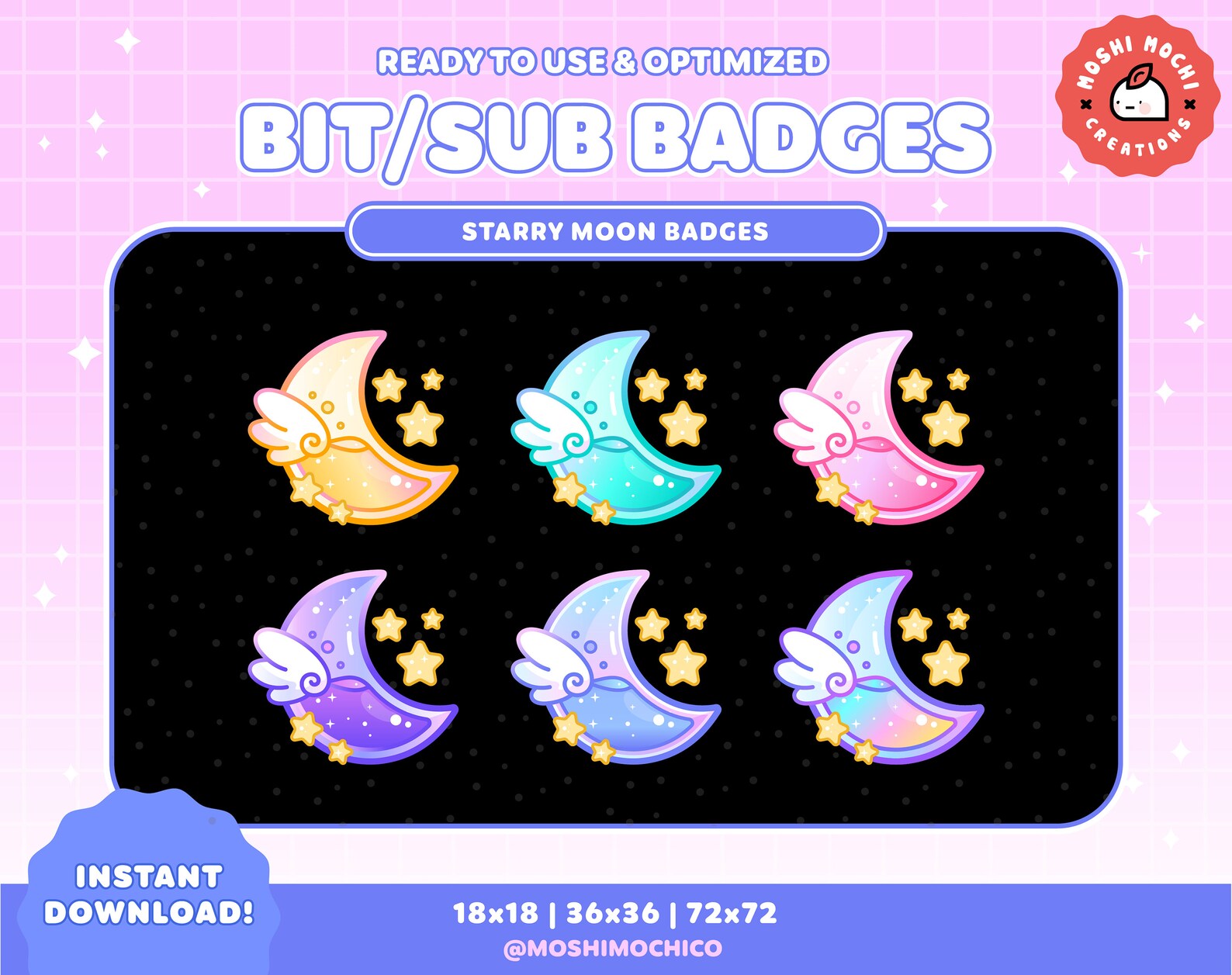 Galaxy Moon Twitch Sub Badges / Bit Badges / Cosmic Sparkle Space ...