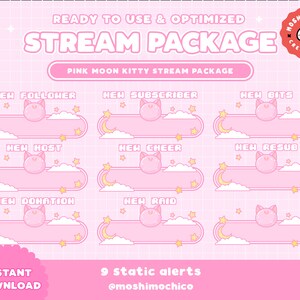 Pink Moon Kitty Stream Package | Twitch Overlay | Stream Alerts | Cat ...