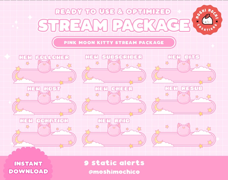 Pink Moon Kitty Stream Package Twitch Overlay Stream - Etsy