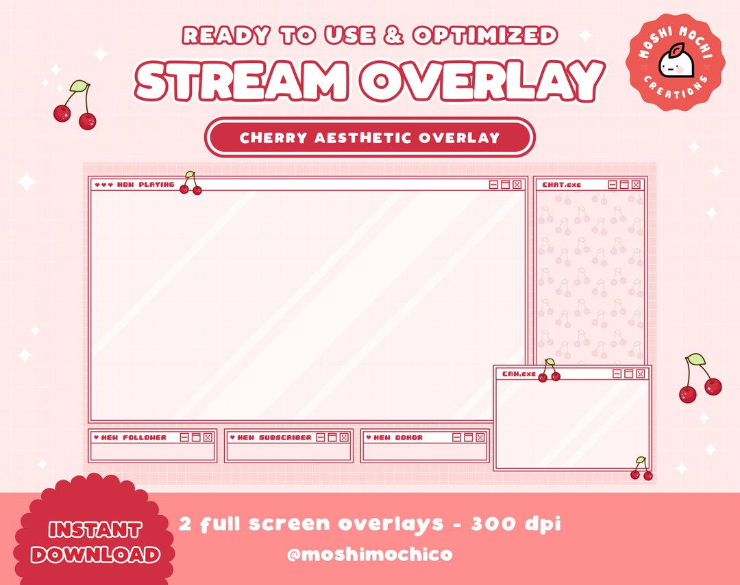 Twitch Aesthetic Pixel Cherry Fruit Computer Screen Overlay / Streamer ...