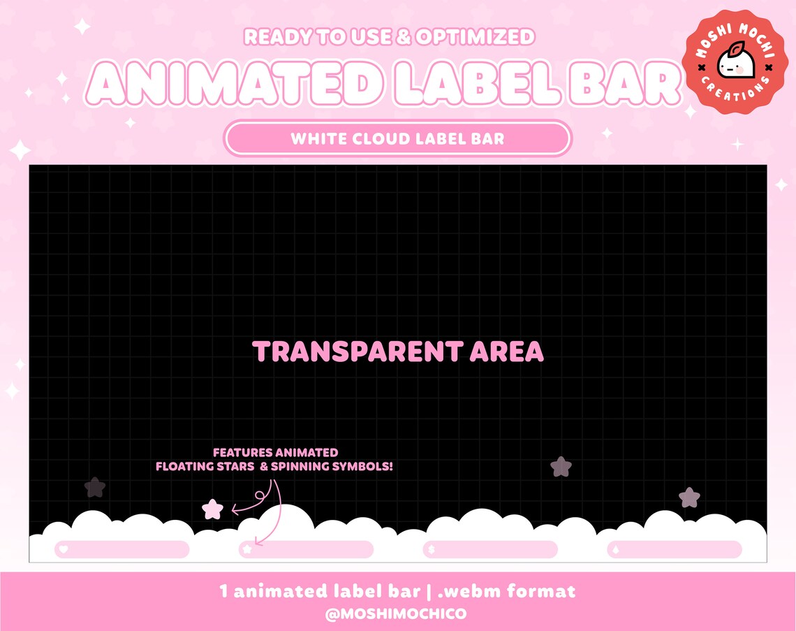 Animated Stream Label Bar / White Pastel Cloud Theme / Cute Aesthetic ...