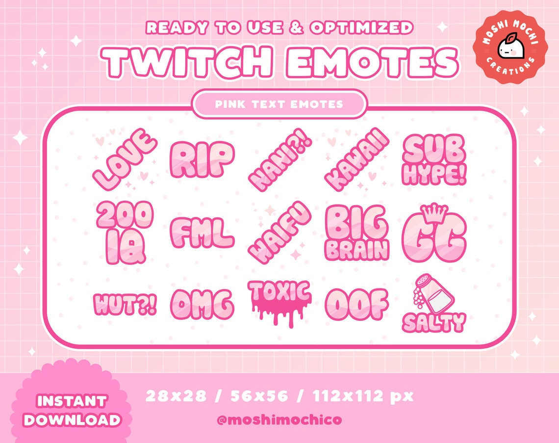 Twitch Text Emotes Cute Pink Bubble Sparkle Twitch Emote Set - Etsy