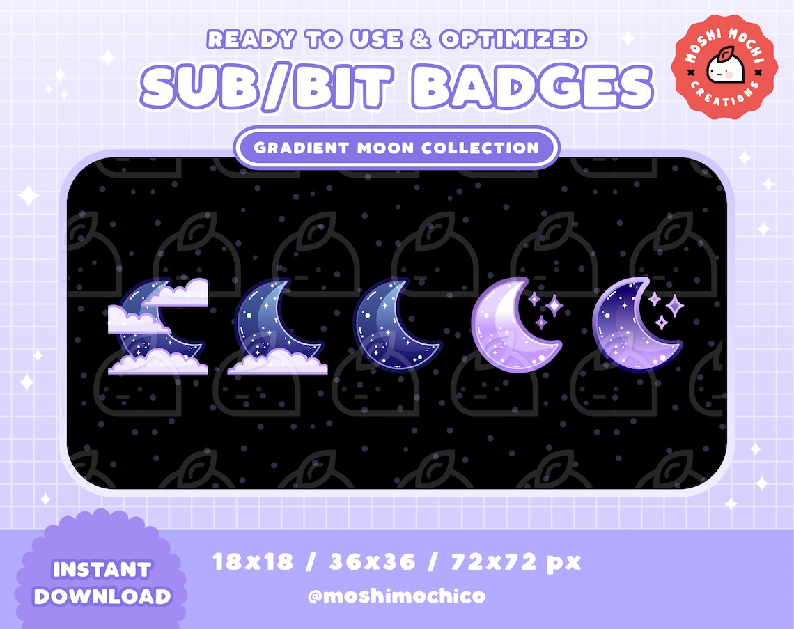 Twitch Moon Sub Badges / Bit Badges / Emote / Cute Glossy Dark - Etsy