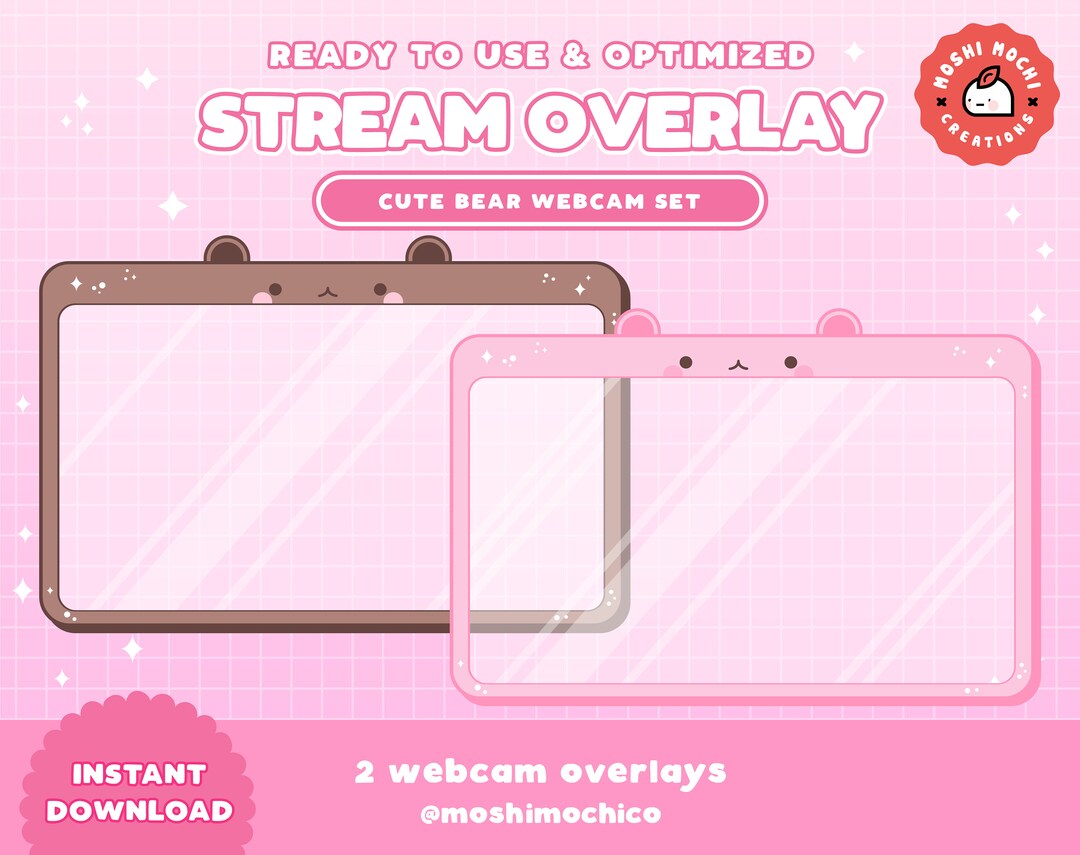 Twitch Cute Brown Pink Chocolate Bear Stream Webcam Overlay Border ...
