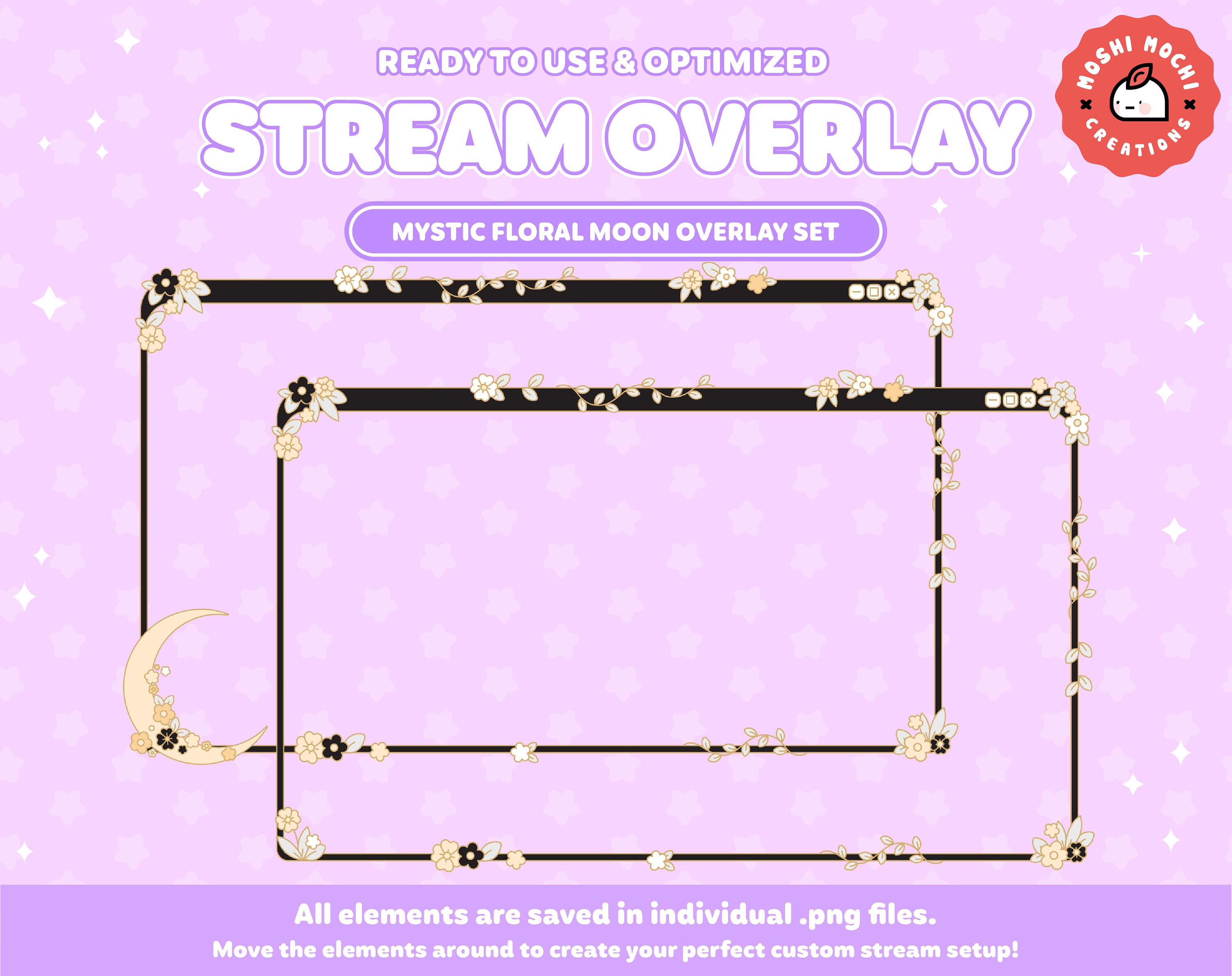 Mystic Stream Overlay Set for Twitch / Black White Floral Kawaii ...