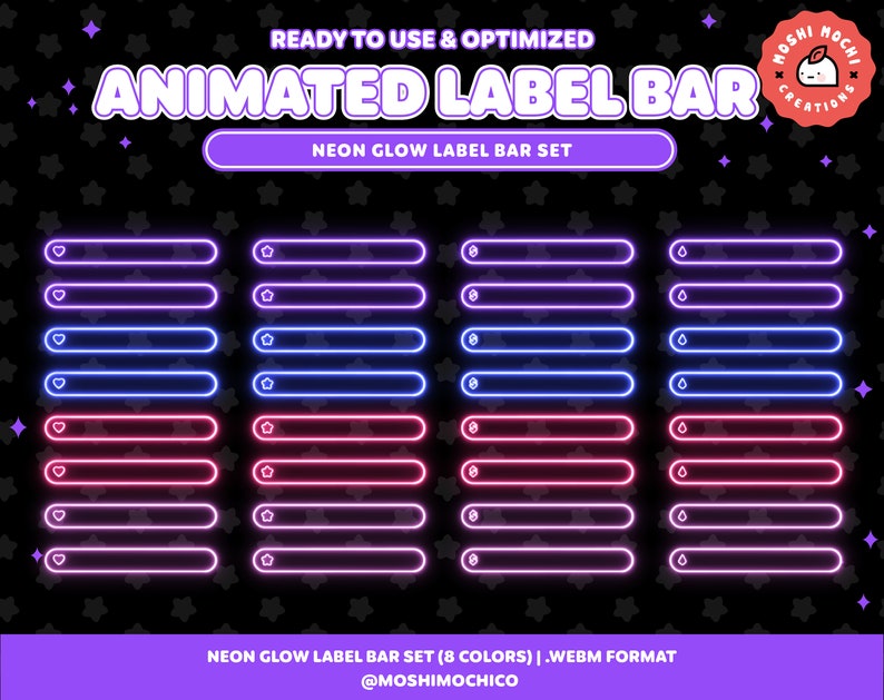 Neon Glow Label Bar for Twitch / Animated Simple Aesthetic Overlay ...