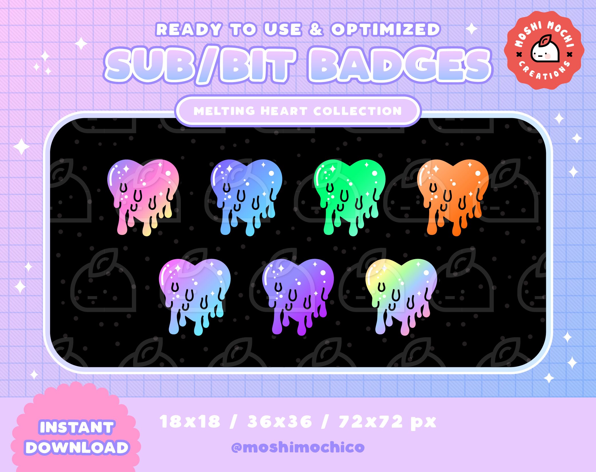 Creepy Cute Melting Heart Sub Badges / Bit Badges / Emote / - Etsy