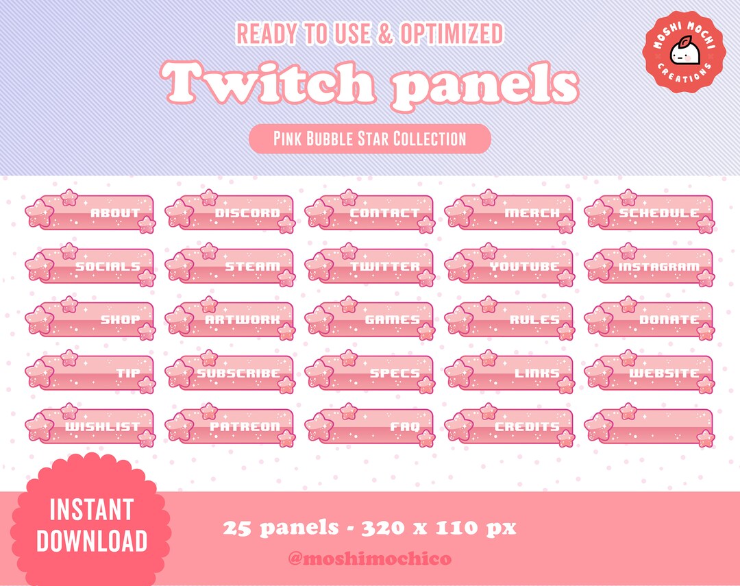 25x Cute Pink Twitch Panels / Glossy Sparkle Bubble Star Blossom ...